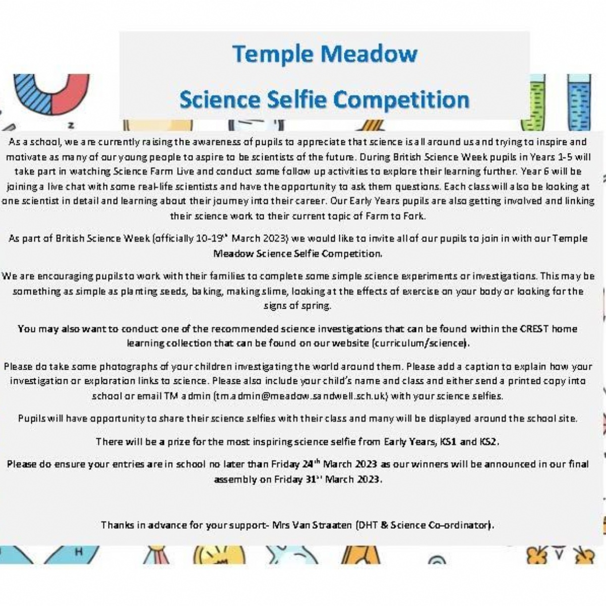 Temple Meadow Primary School - Science Selfie Competition